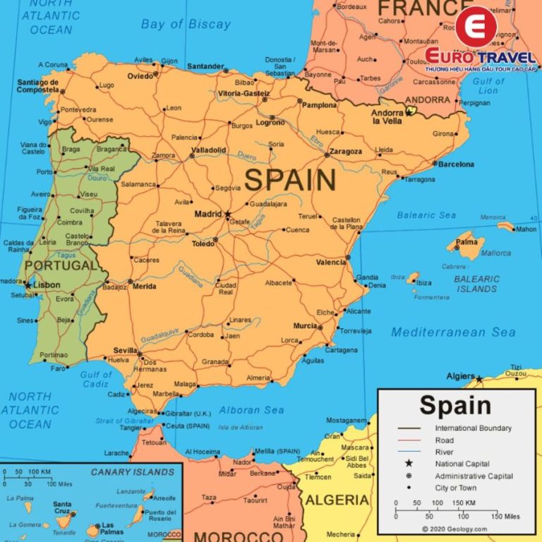 Bản đồ Tây Ban Nha (Spain Map) khổ lớn phóng to